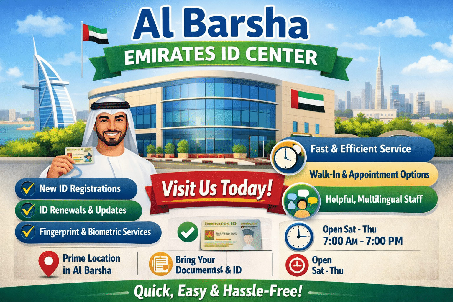 Al Barsha Emirates ID Center: Free Biometrics in 2026