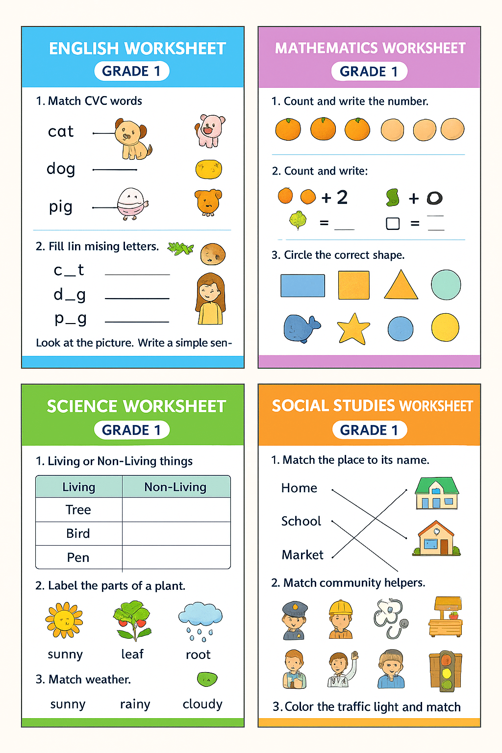 100% Free Grade 1 English Worksheets (2026 Collection)